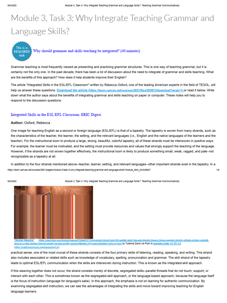Module 3, Task 3 - Why Integrate Teaching Grammar and Language Skills - Teaching Grammar ...