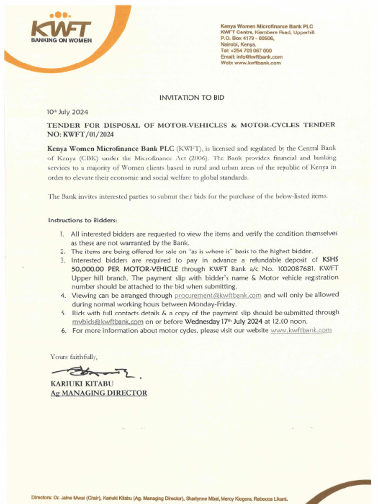 Tender For Disposal of Motor Vehicles and Motor Cycles | PDF