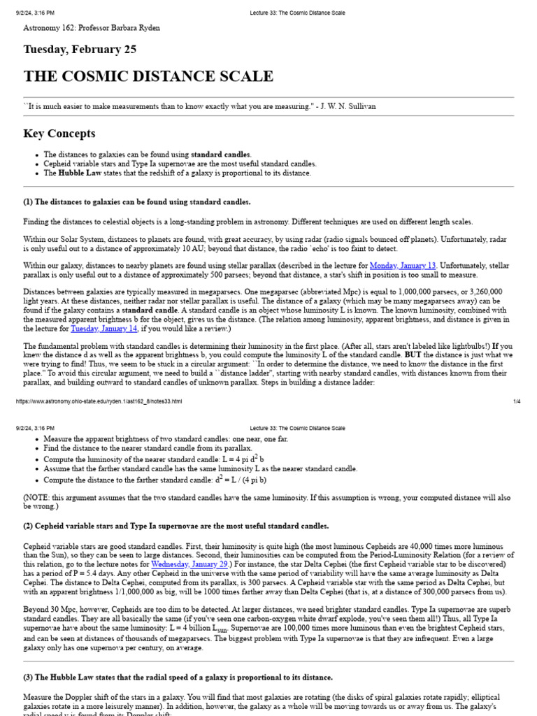 Lecture 33_ The Cosmic Distance Scale | PDF