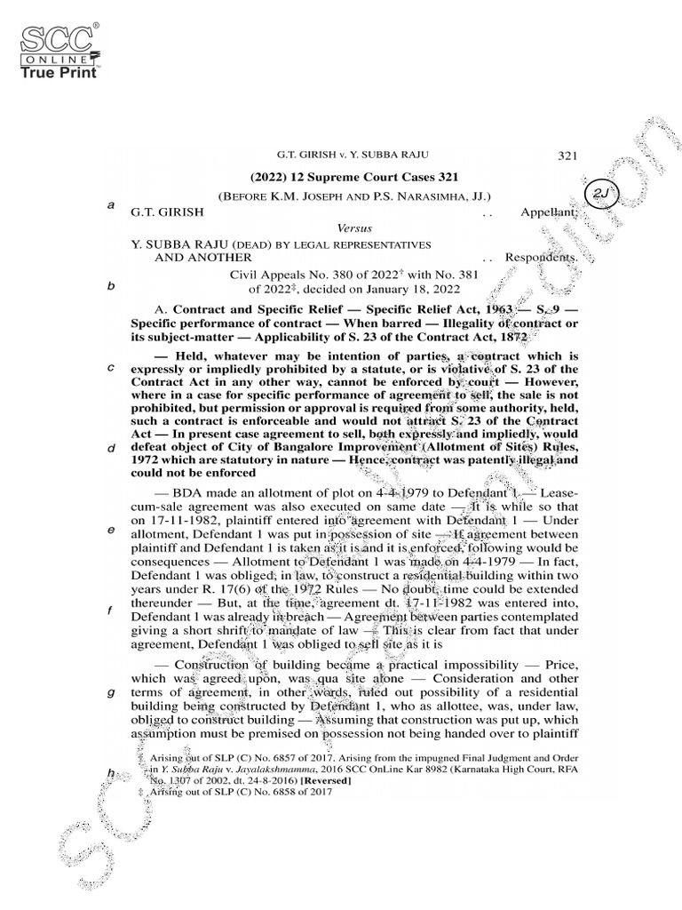 G.T Girirsh V Y Subba Raju Through LR & Anr | PDF