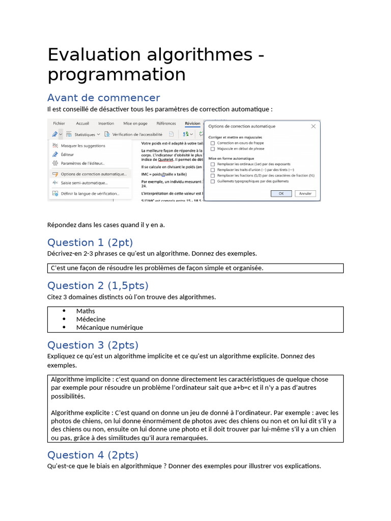 Evaluation Algorithmes - Programmation | PDF