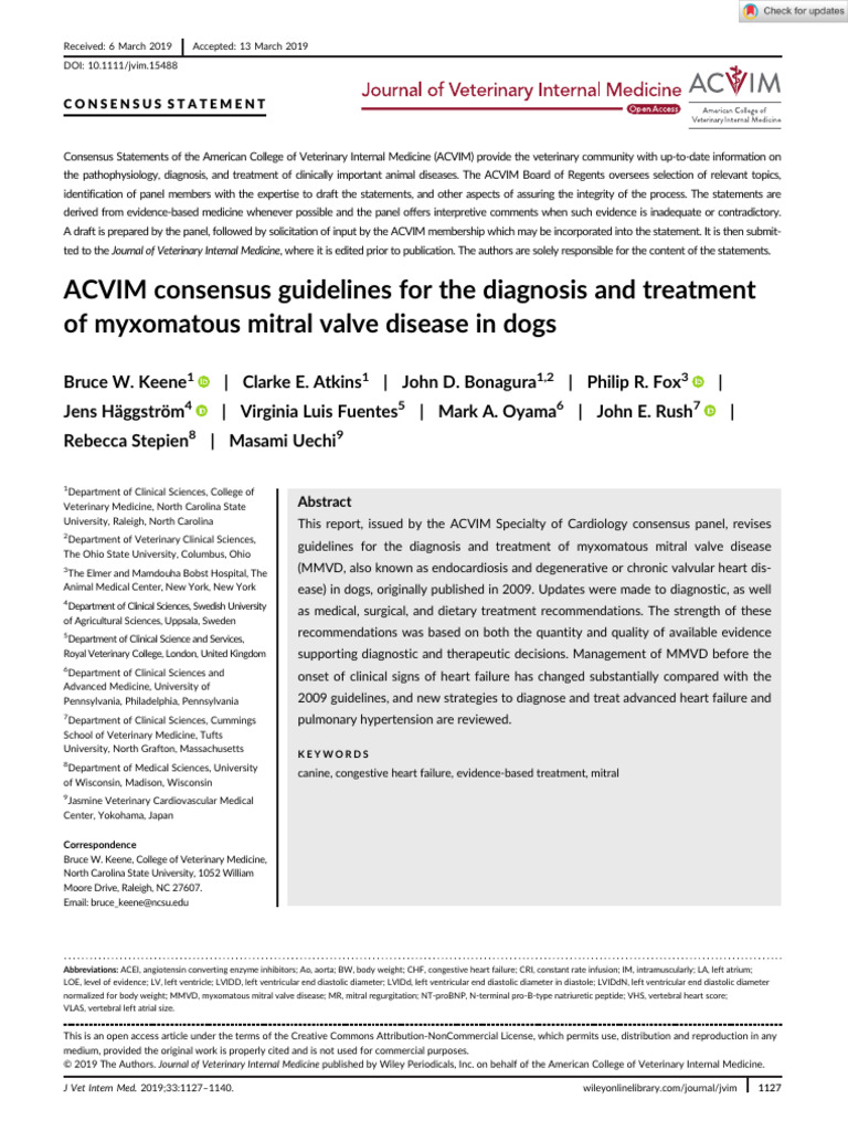 ACVIM Consensus on MMVD in Dogs | PDF | Heart Failure | Self-Improvement