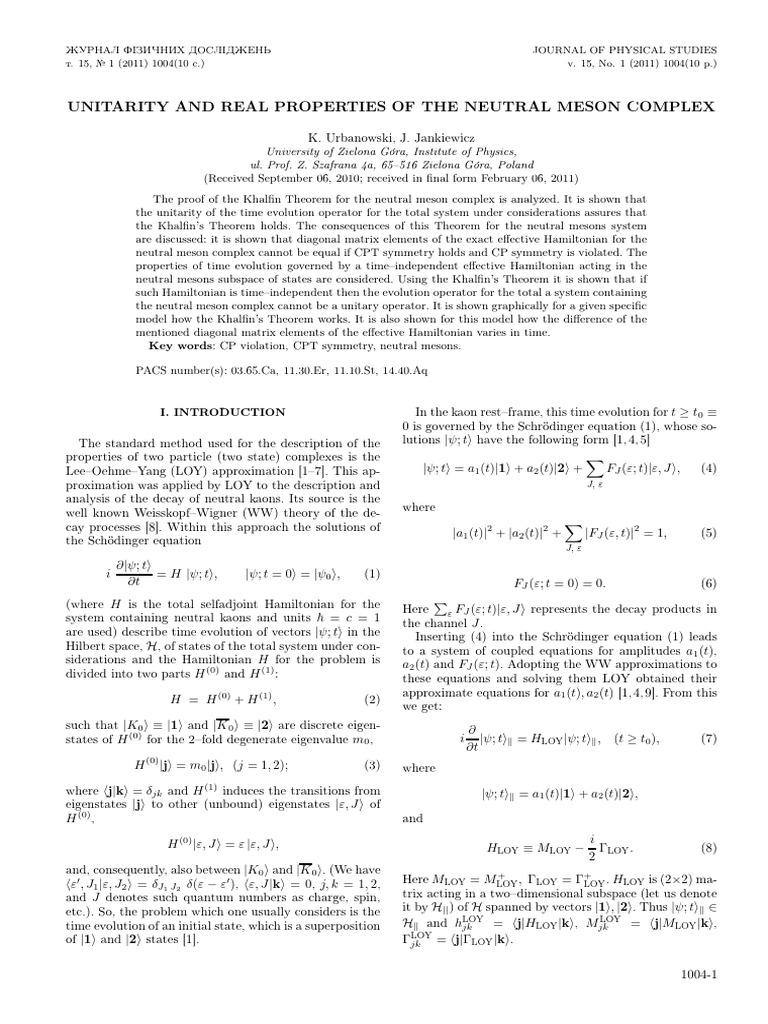 Unitarity and Real Properties of The Neutral Meson Complex | PDF