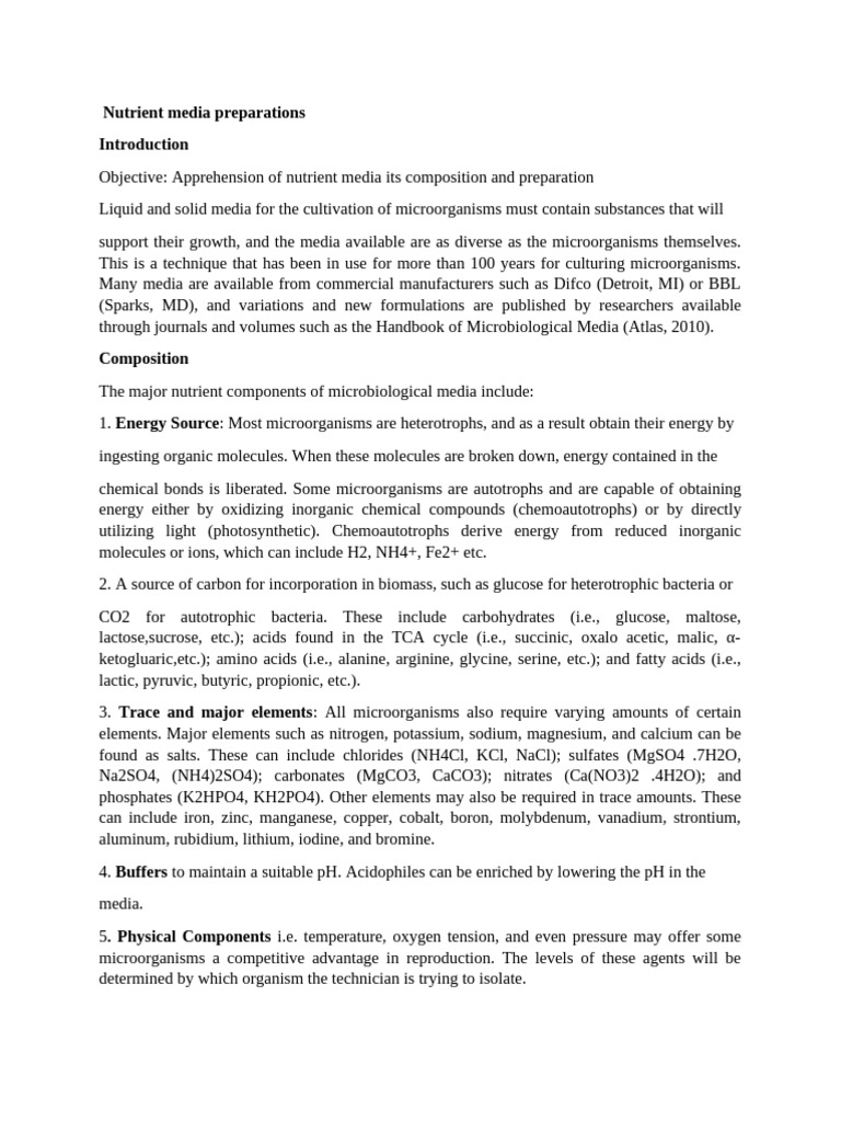 Nutrient Media Preparation | PDF