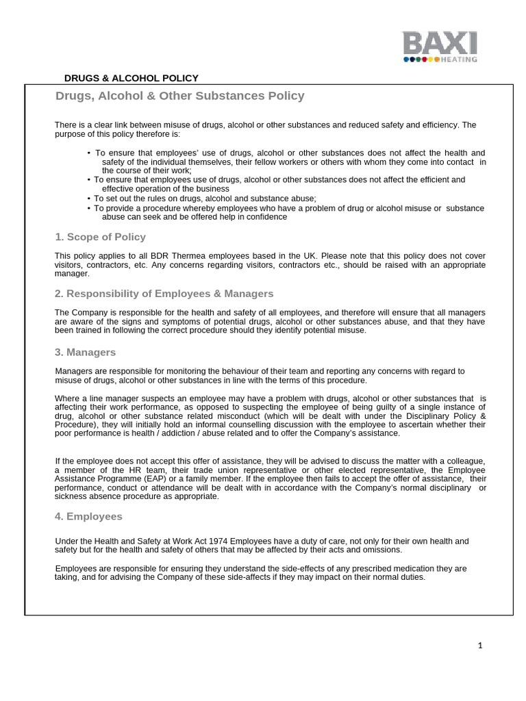 Drugs and Alcohol Policy 2022 | PDF