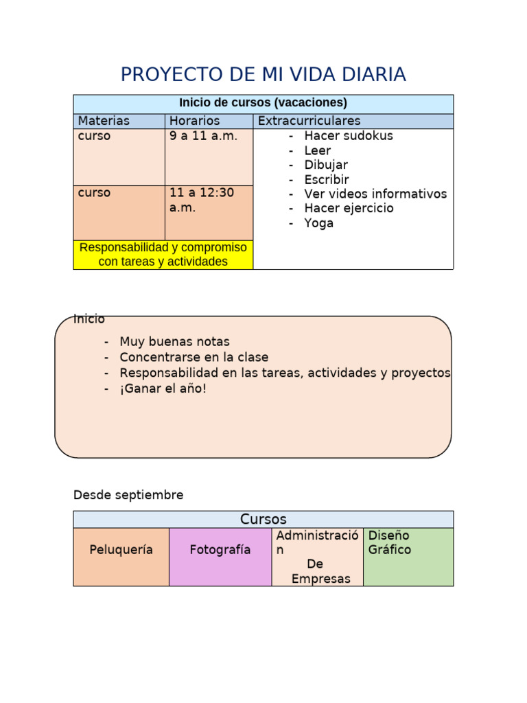 Proyecto de Mi Vida Diaria | PDF
