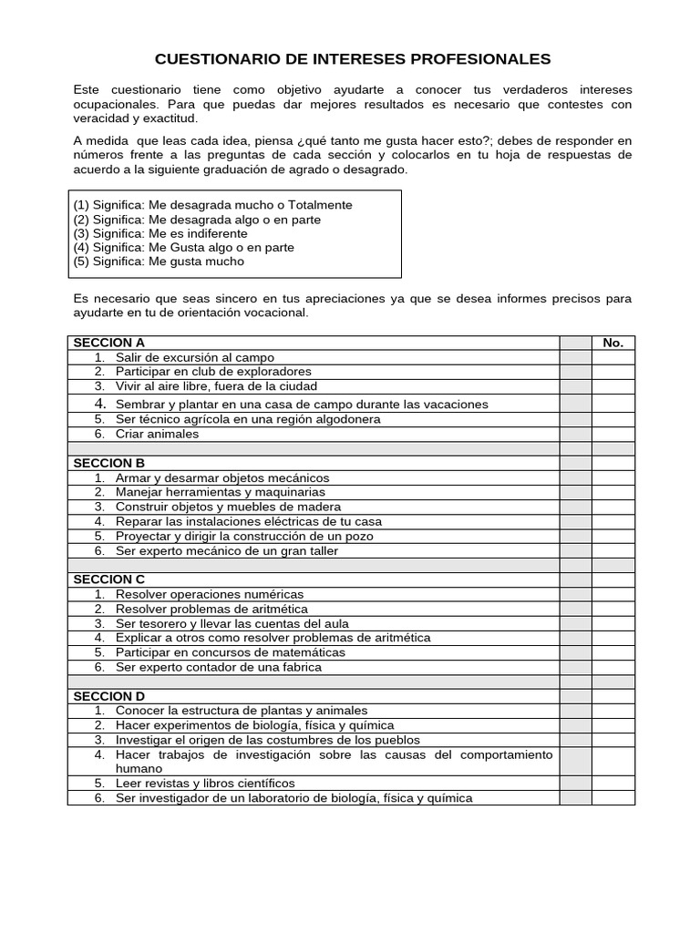 Cuestionario de Intereses | PDF