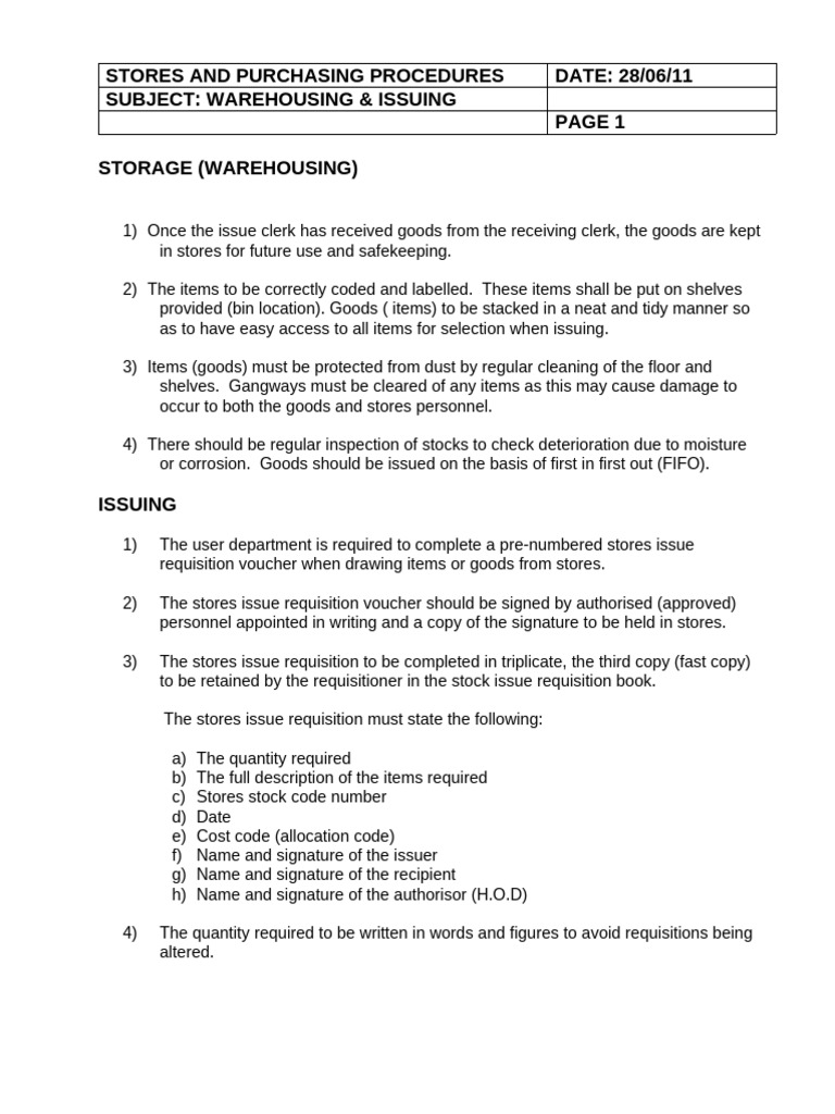 WAREHOUSE AND STORES ISSUING SOP | PDF