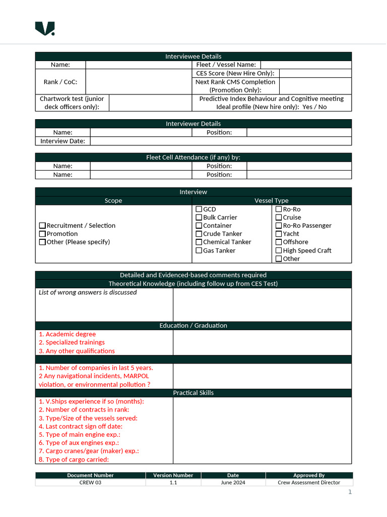 Crew 03 - Seafarer Interview Form | PDF