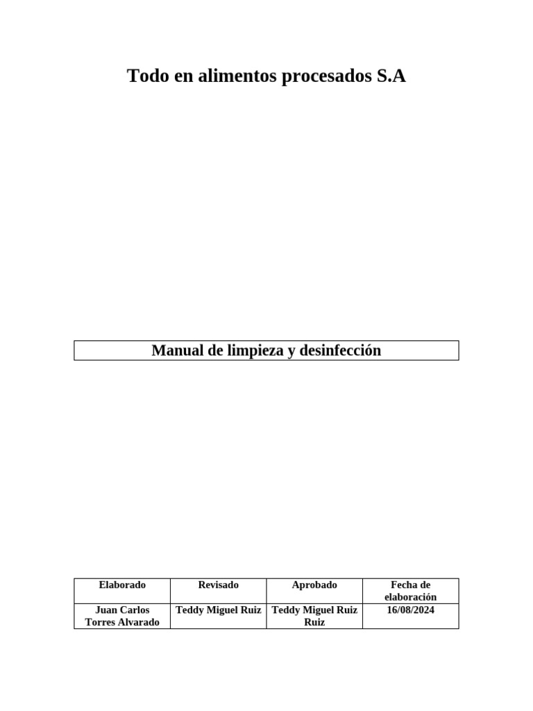 Manual de limpieza y desinfección | PDF