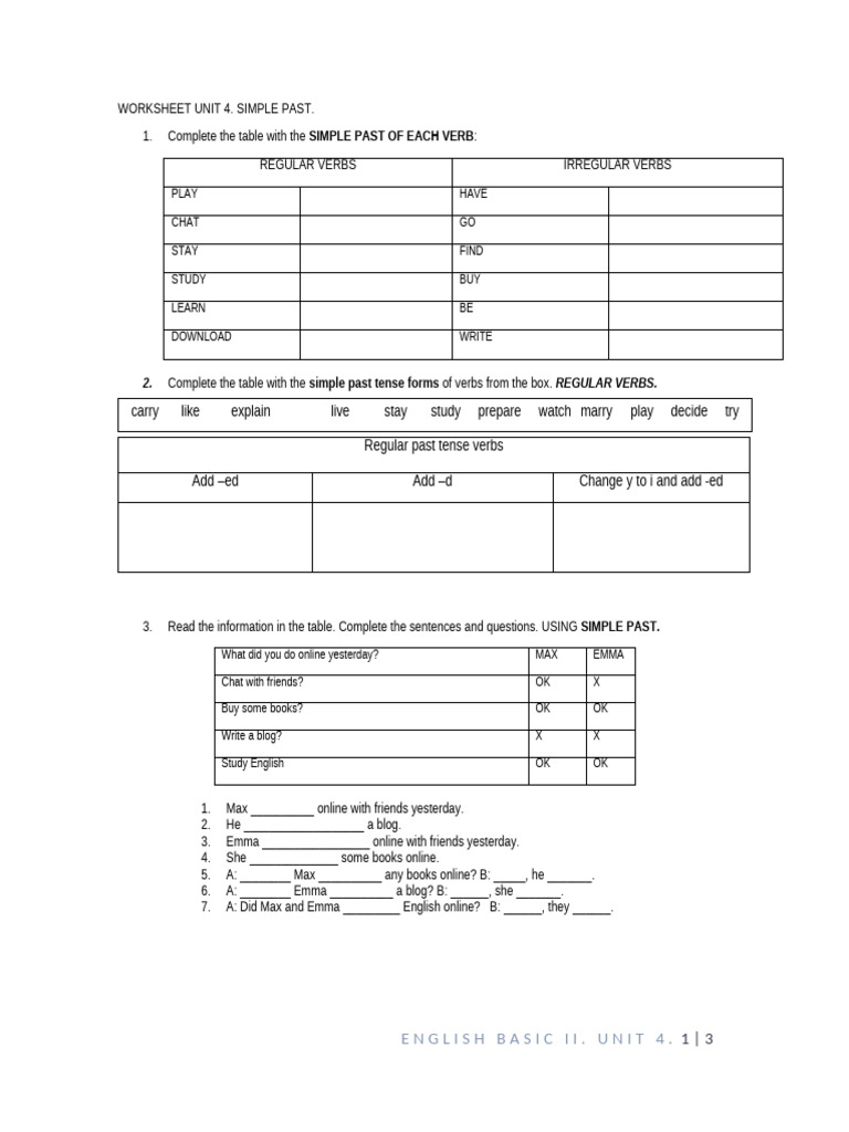 Simple Past Worksheet OK | PDF | Verb | Language Arts & Discipline