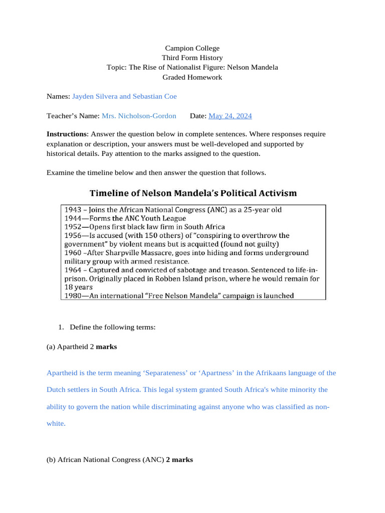 Nelson Mandela Worksheet | PDF