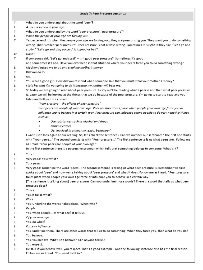 Peer Pressure Lesson Transcript | PDF | Bullying