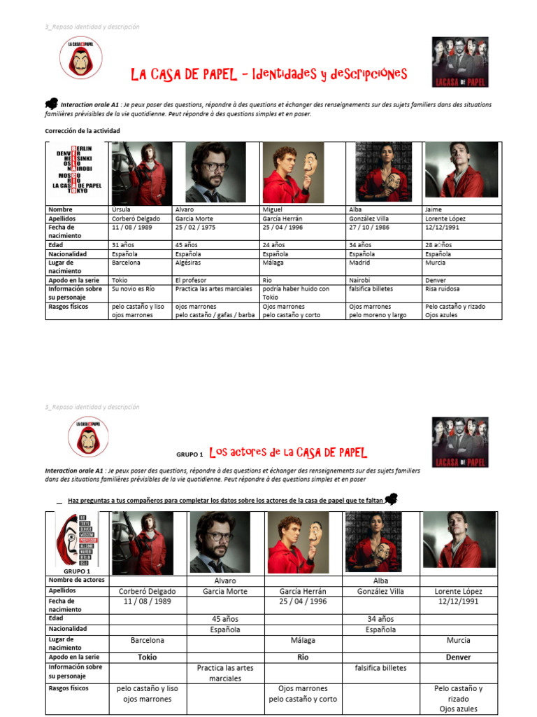 3 - Repaso Identidad y Descripcion - Casa de Papel | PDF