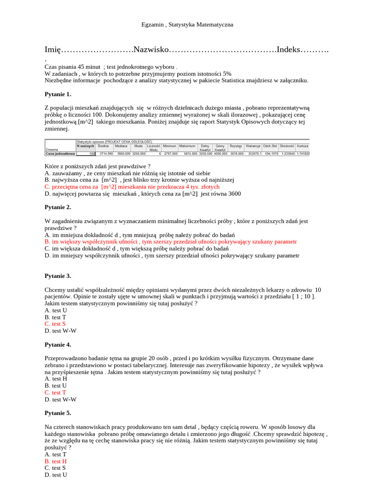 Stat Mat Egzamin | PDF