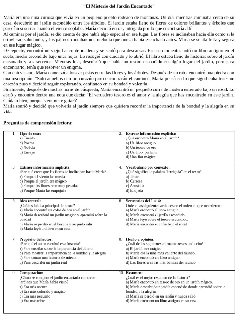 El Misterio del Jardín Encantado narrativo 3 | PDF