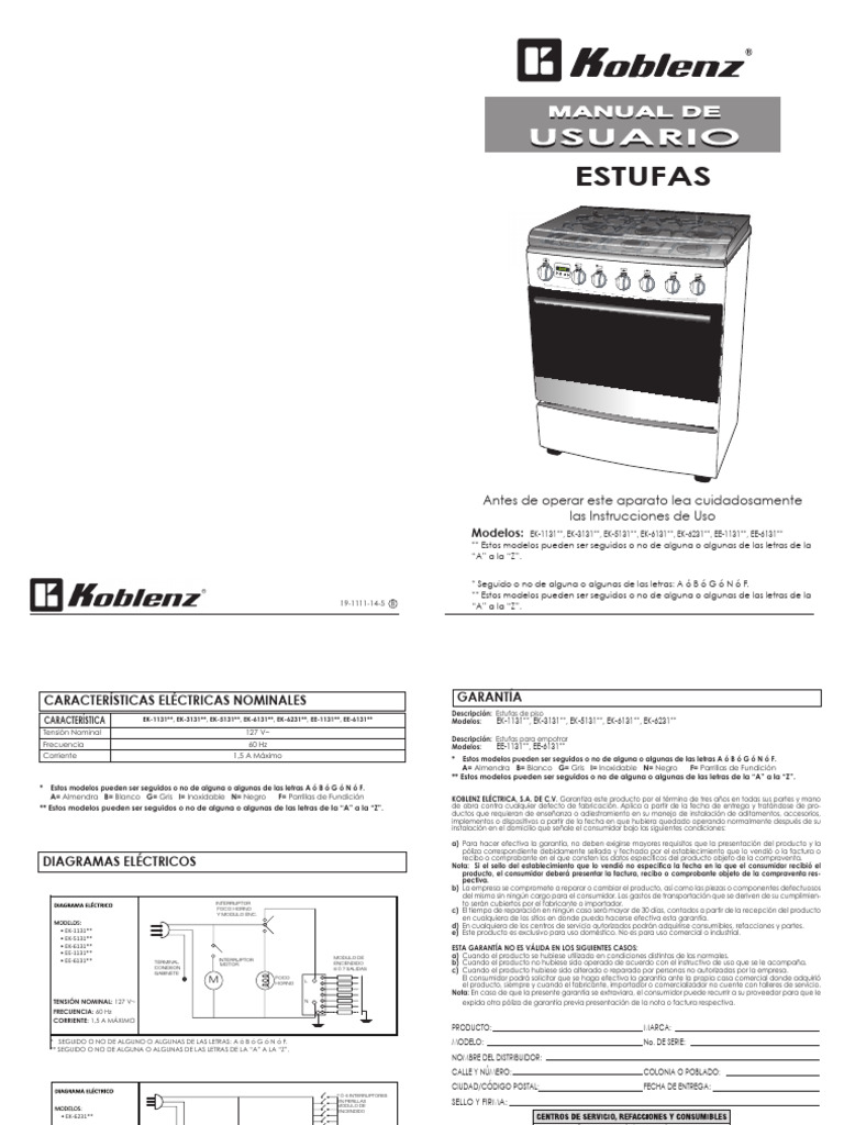 C--19-1112-04-4_INSTRUCCIONES_USO_ESTUFAS_CON_FREIDORA_Y_DIAGRAMAS | PDF