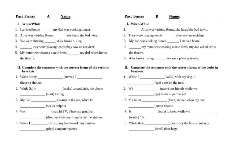 Past Tenses - Test | PDF