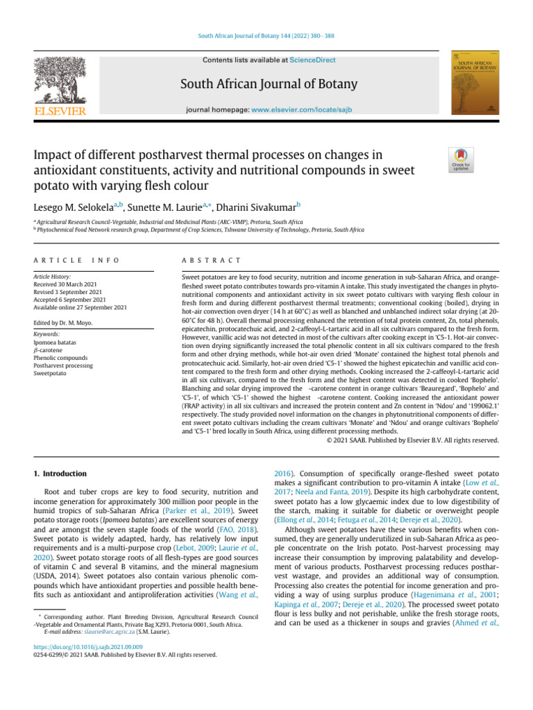 South African Journal of Botany: Lesego M. Selokela, Sunette M. Laurie ...