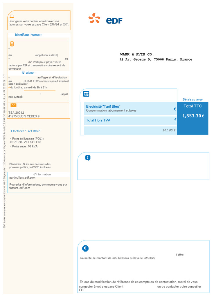 EDF France Electricity Utility Business Bill | PDF