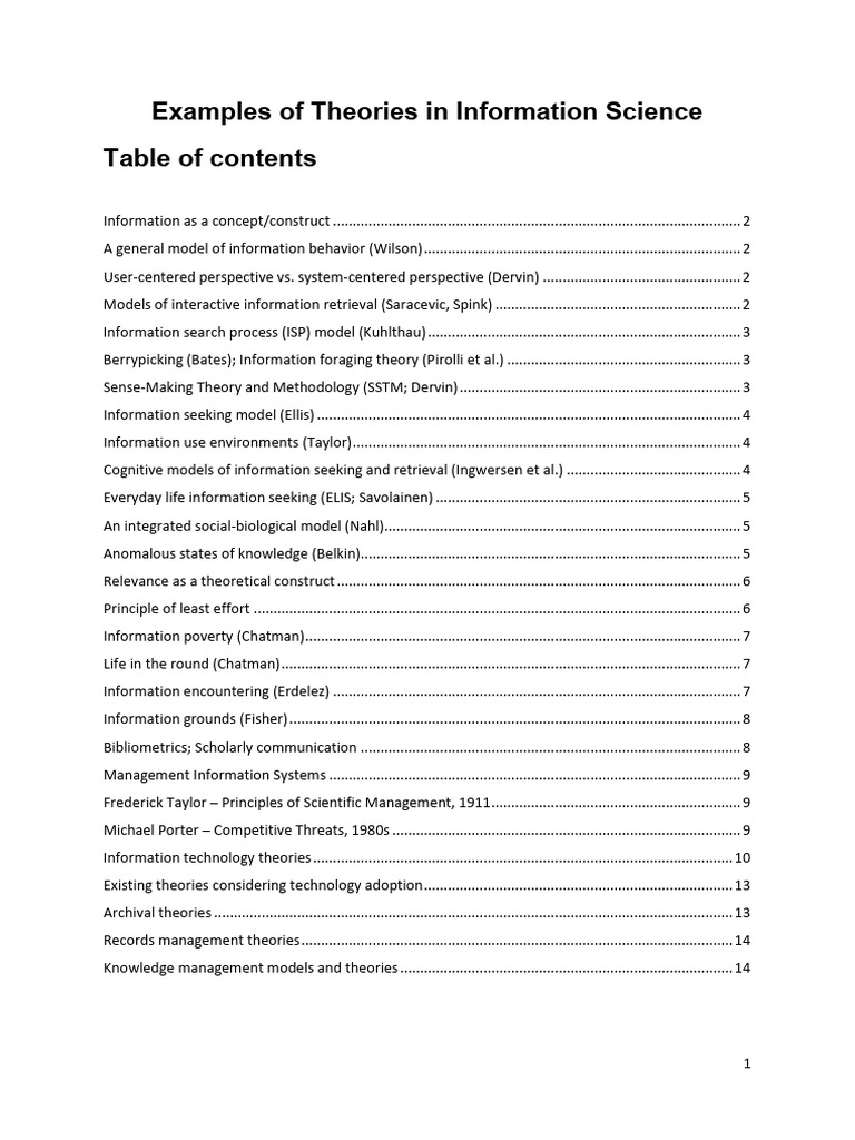 List of Theories For Information Science | PDF