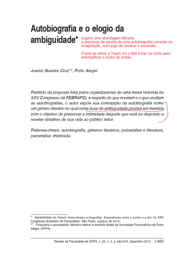 Autobiografia e o elogio da ambiguidade | PDF Autobiografia e o elogio da ambiguidade | PDF