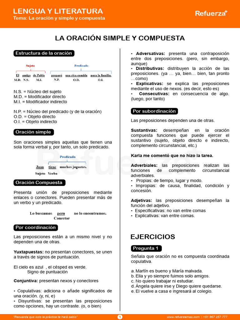 3.la Oración Simple y Compuesta G2 | PDF | Oración (Lingüística ...