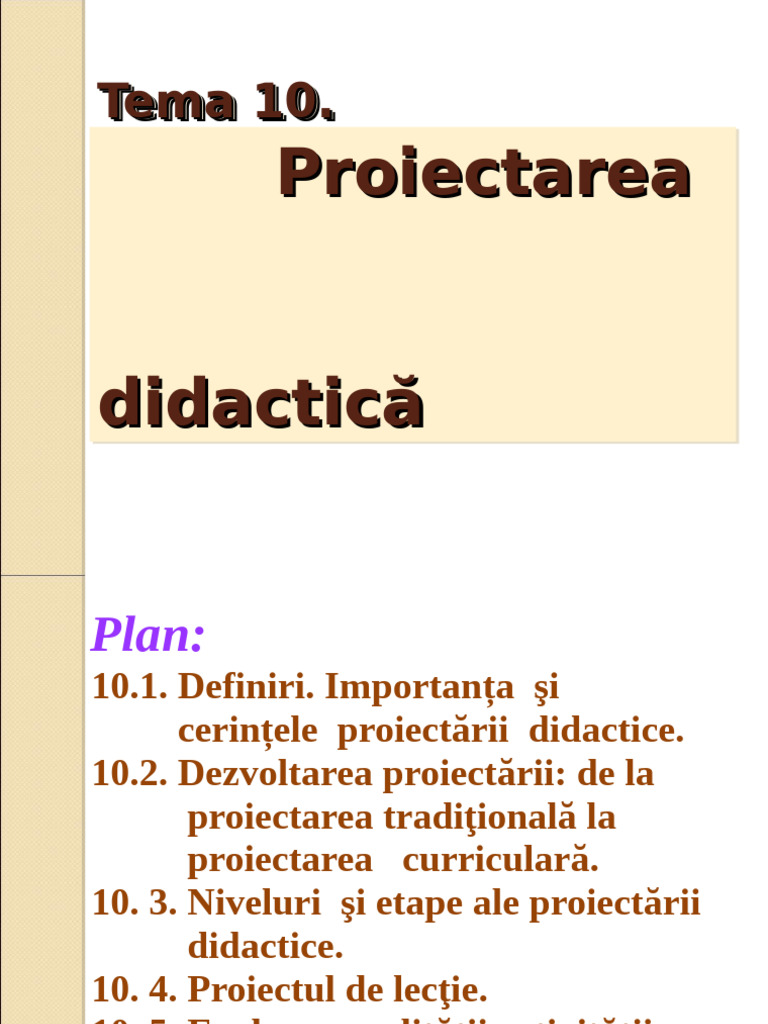 Tema 10. Proiectarea Didactica | PDF