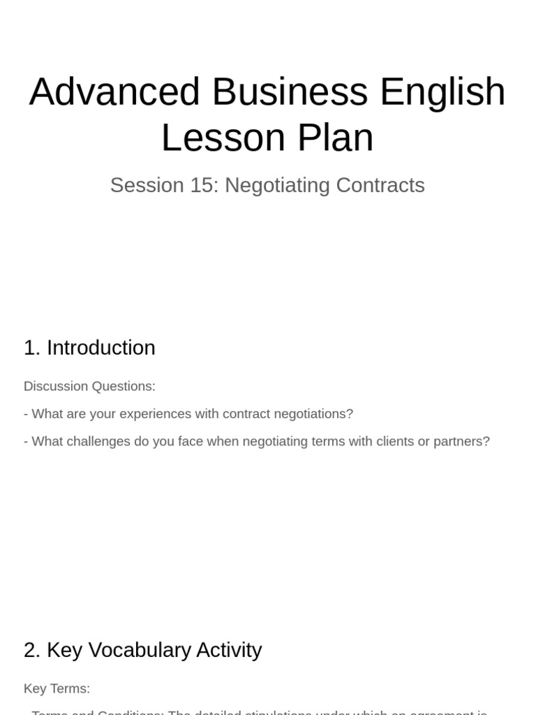 Negotiating Contracts Lesson Plan | PDF