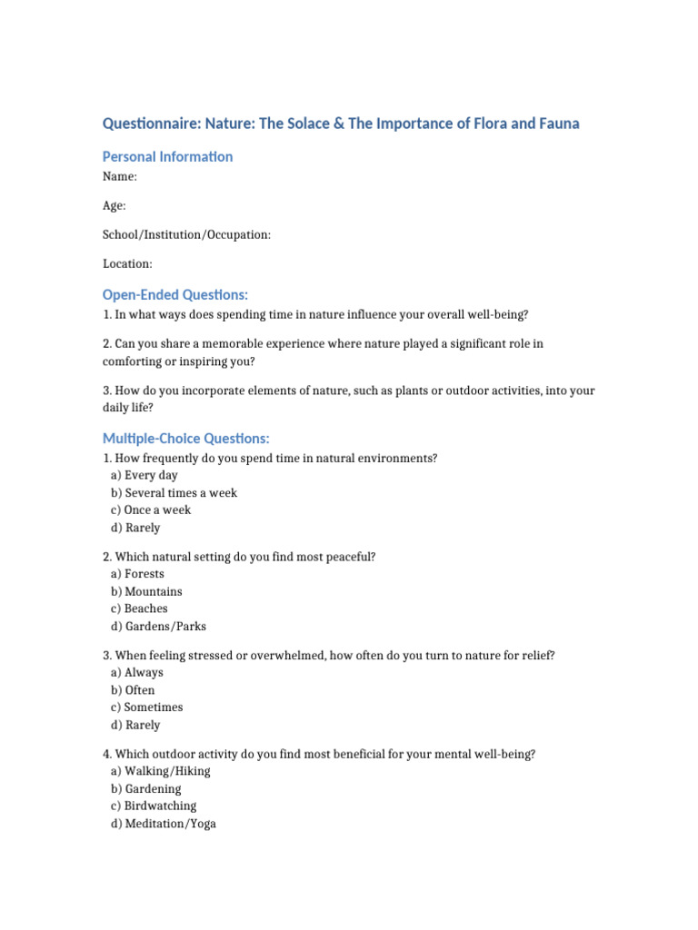 Nature The Solace Questionnaire Formatted | PDF