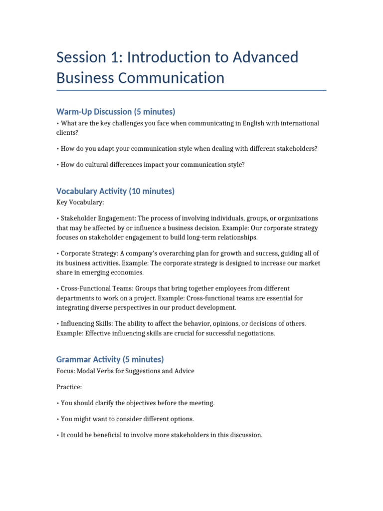 Session 1 Advanced Business Communication | PDF