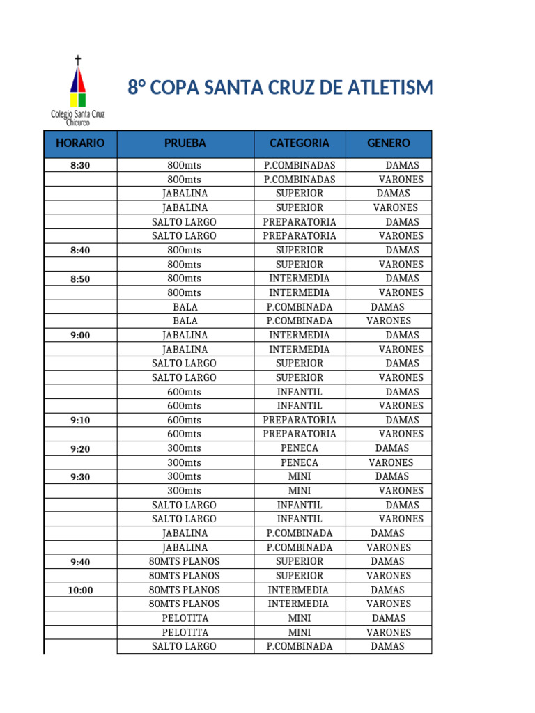 Programa Horario Copa Santa Cruz 2024 | PDF