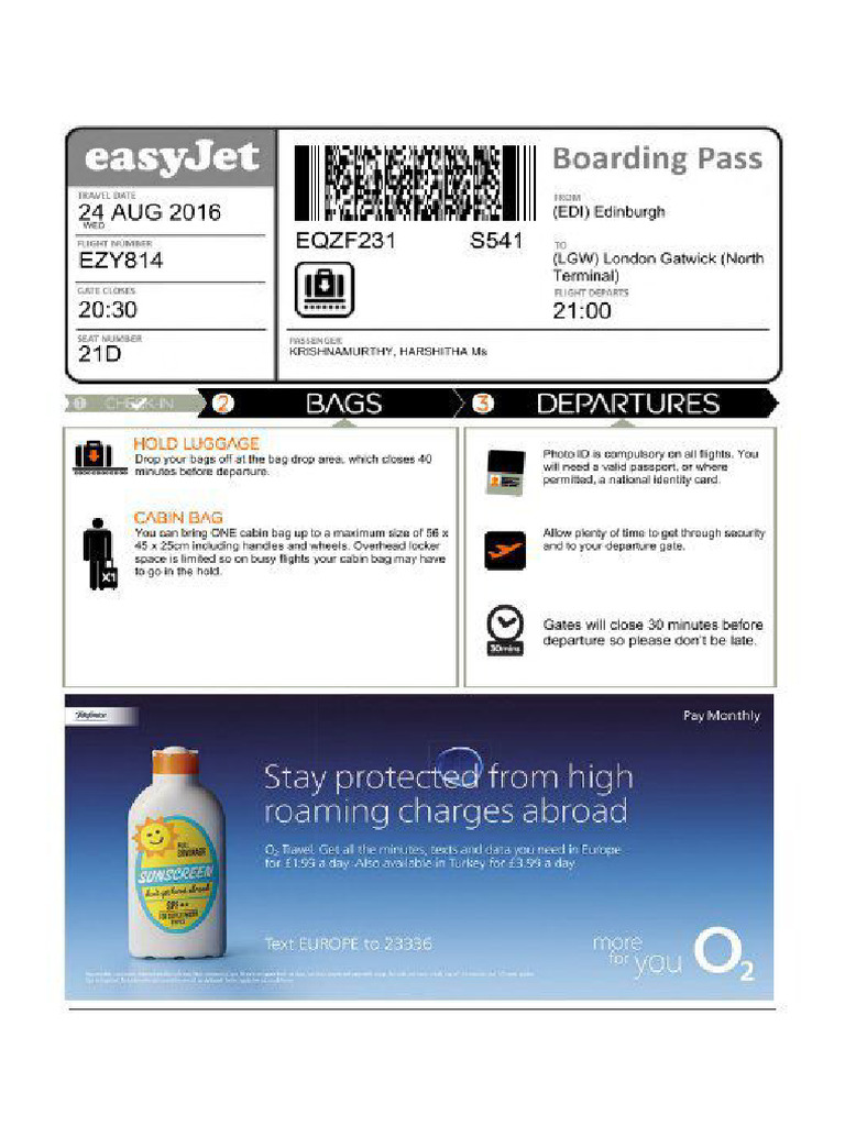 Easyjet Boarding Pass | PDF