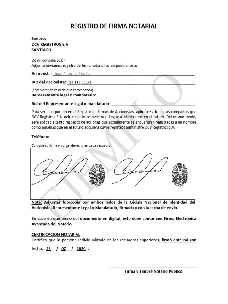 Ejemplo REGISTRO DE FIRMA NOTARIAL | PDF