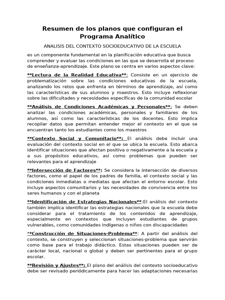 Resumen de Los Planos Del Programa Analitico | PDF