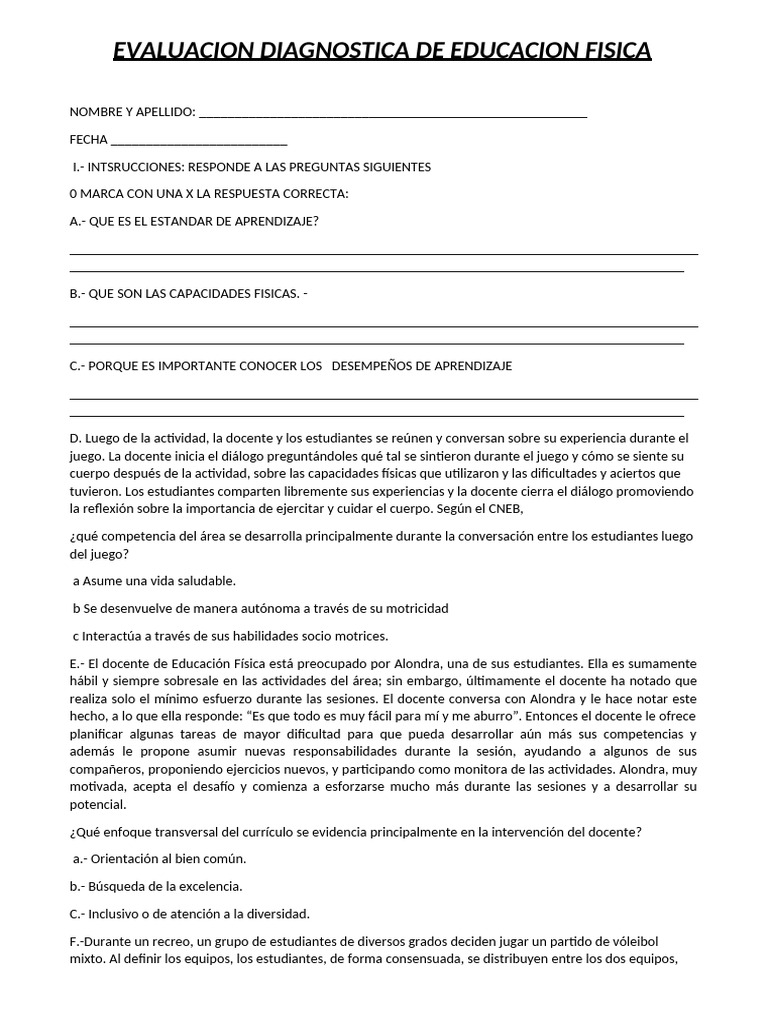 EVALUACION DIAGNOSTICA DE EDUCACION FISICA VIII | PDF EVALUACION DIAGNOSTICA DE EDUCACION FISICA VIII | PDF