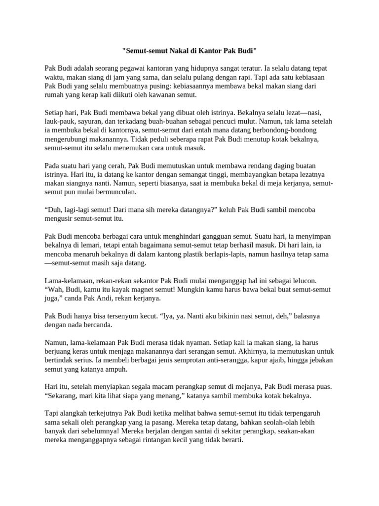 Semut Semut Nakal Di Kantor Pak Budi | PDF