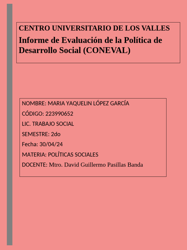 Infome de Evaluacion Coneval | PDF Infome de Evaluacion Coneval | PDF