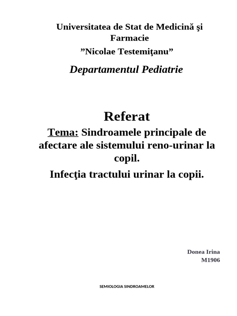 Ifectii Tractului Urinar La Copii | PDF