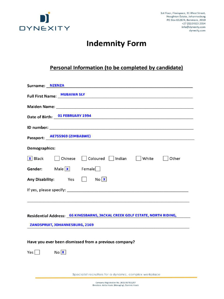 Dynexity Indemnity POPI | PDF