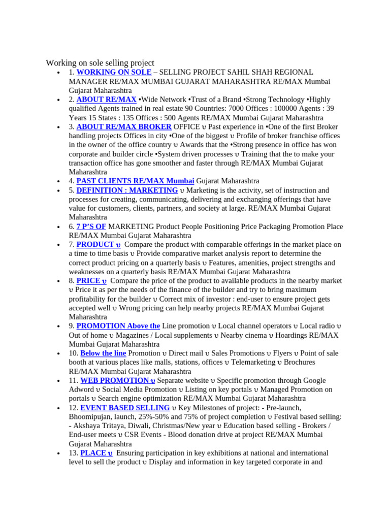 REMAX Working On Sole Selling Project | PDF