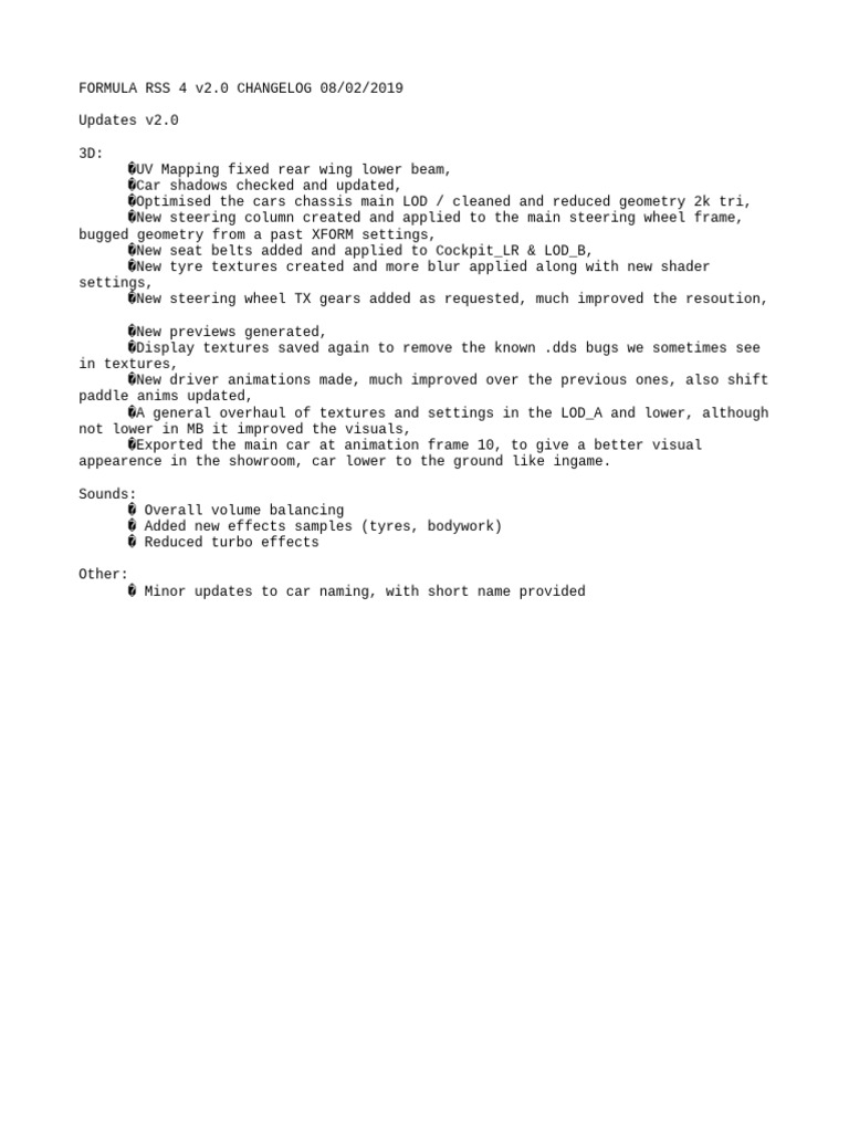 Formula RSS 4 Changelog | PDF