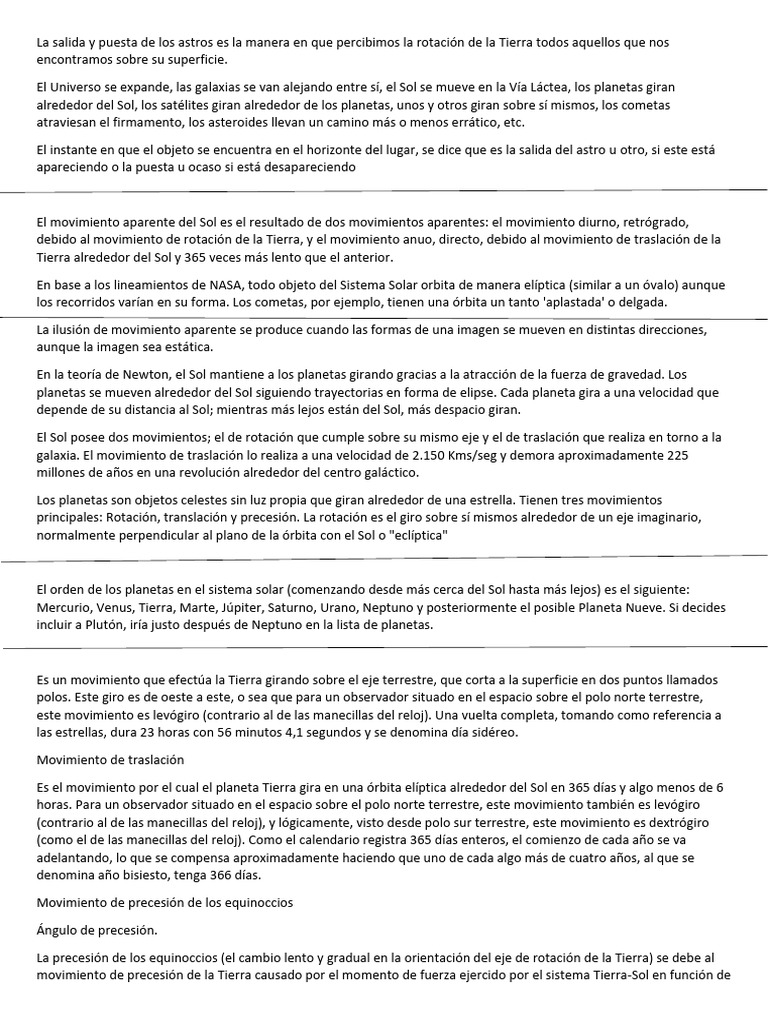 La Salida y Puesta de Los Astros Es La Manera en Que Percibimos La ...