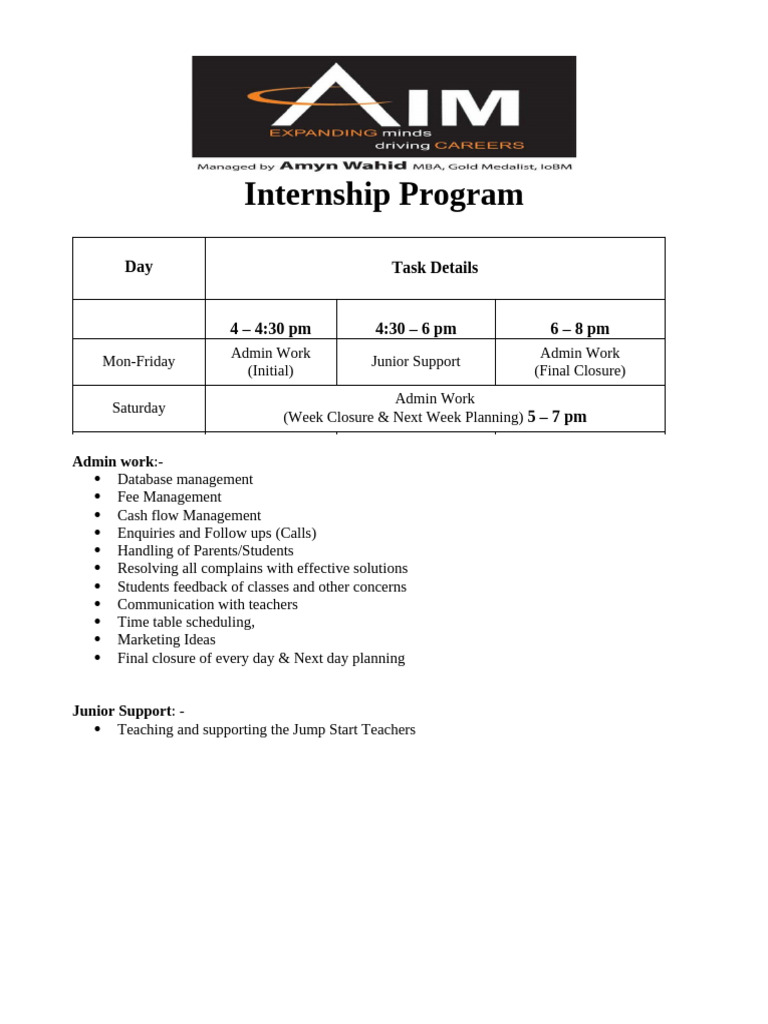 Internship Program AIM | PDF
