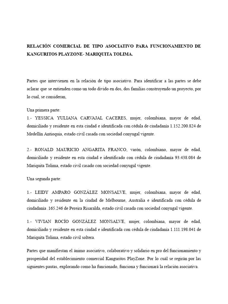 Relación Comercial de Tipo Asociativo para Funcionamiento de Kanguritos ...