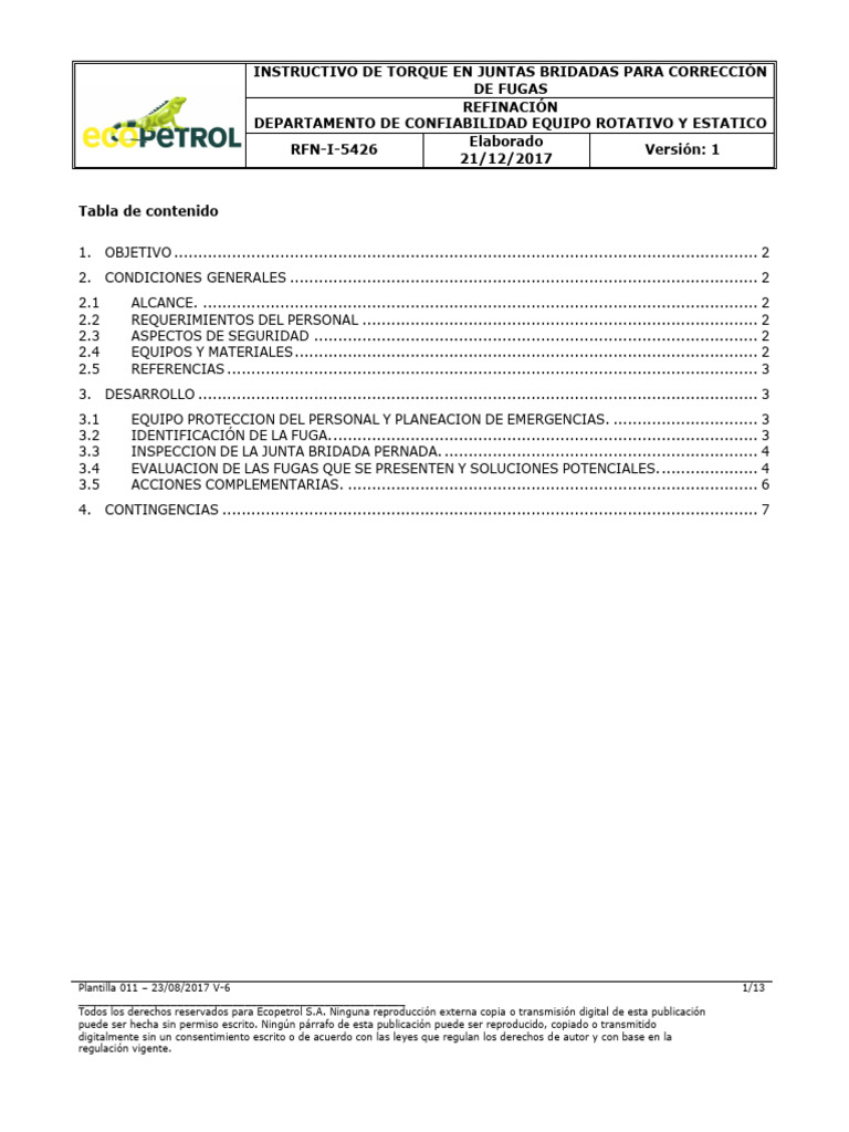 Instructivo de Torque en Juntas Bridadas para Corrección de Fugas | PDF