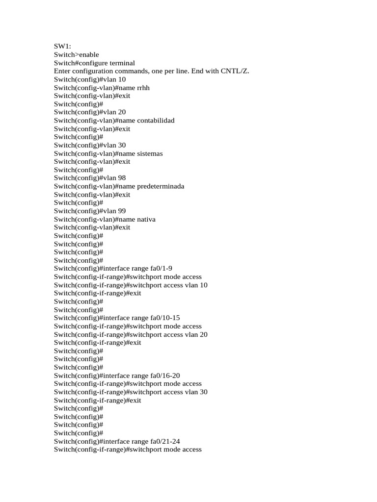 Config Switch | PDF | Redes | Protocolos de comunicaciones