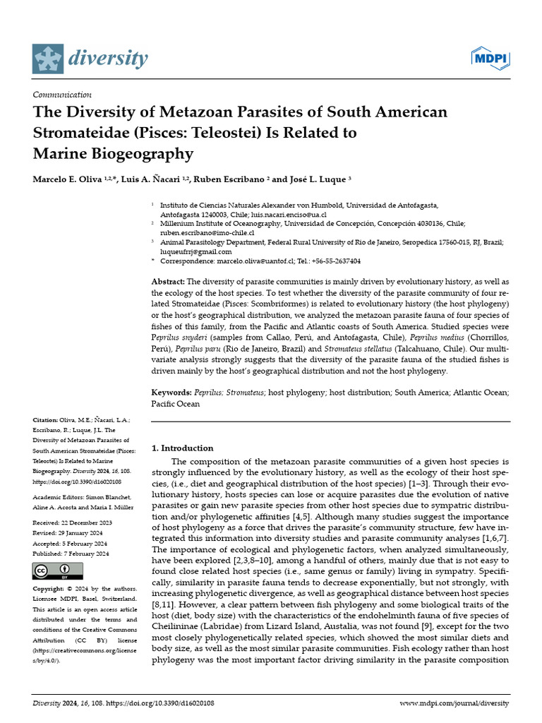 Oliva Et Al. - 2024 - The Diversity of Metazoan Parasites of South ...