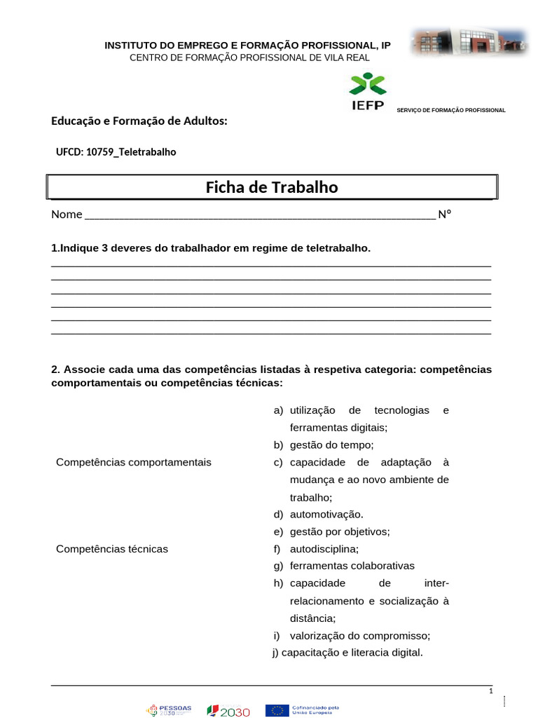 Ficha de Trabalho - 1 | PDF