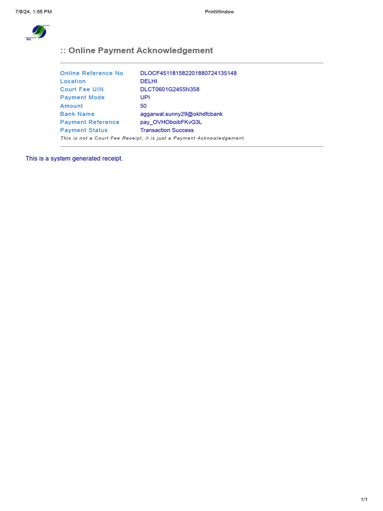e court fee acknowledgement | PDF